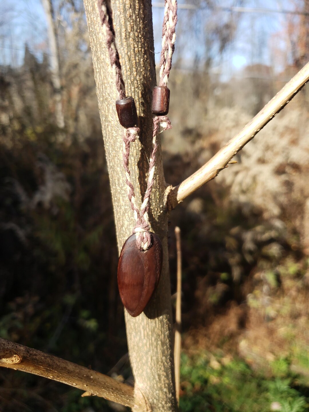 Tree Tooth Roasted Ash Pendant With Roasted Ash Beads and a Brown and ...
