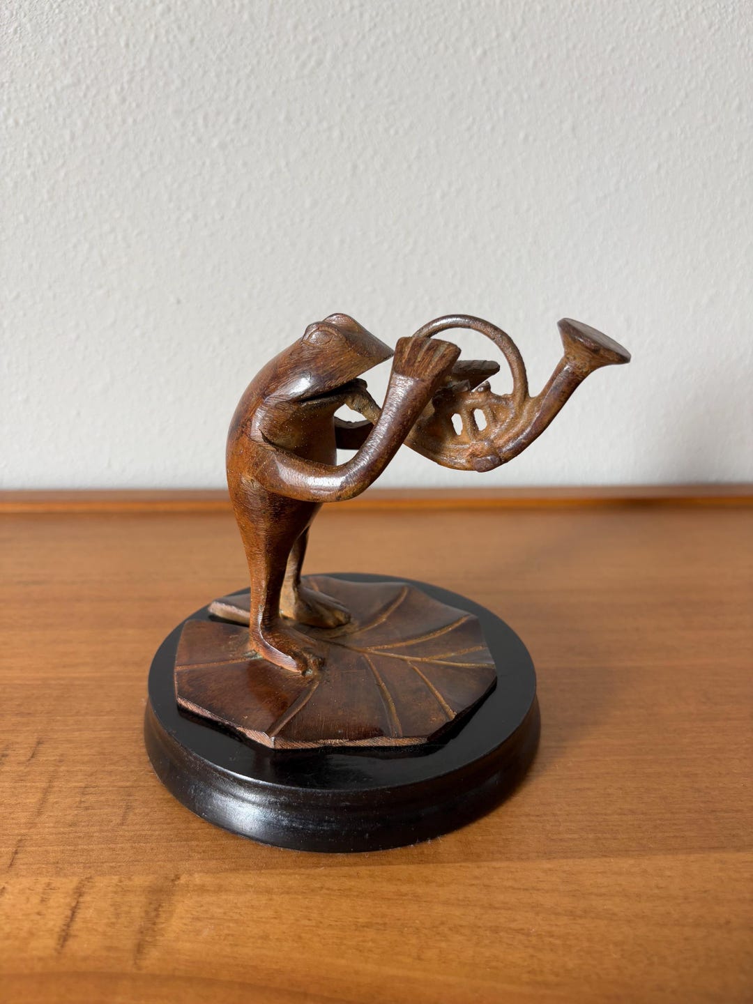 5" Vintage Metal Musical Frog Sculpture Playing the Circular Cornet Art ...