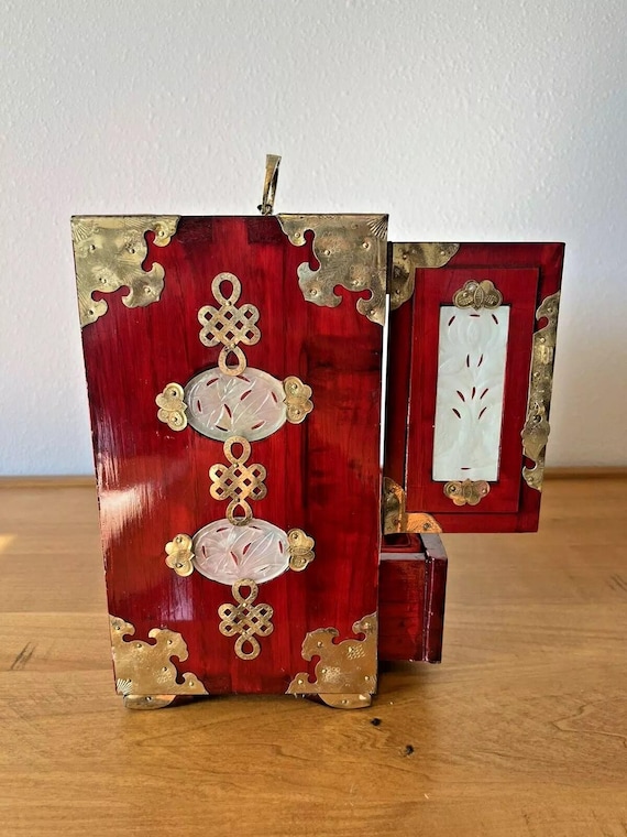 Antique Chinese Jewelry Chest / Drawer Box with Brass… - Gem