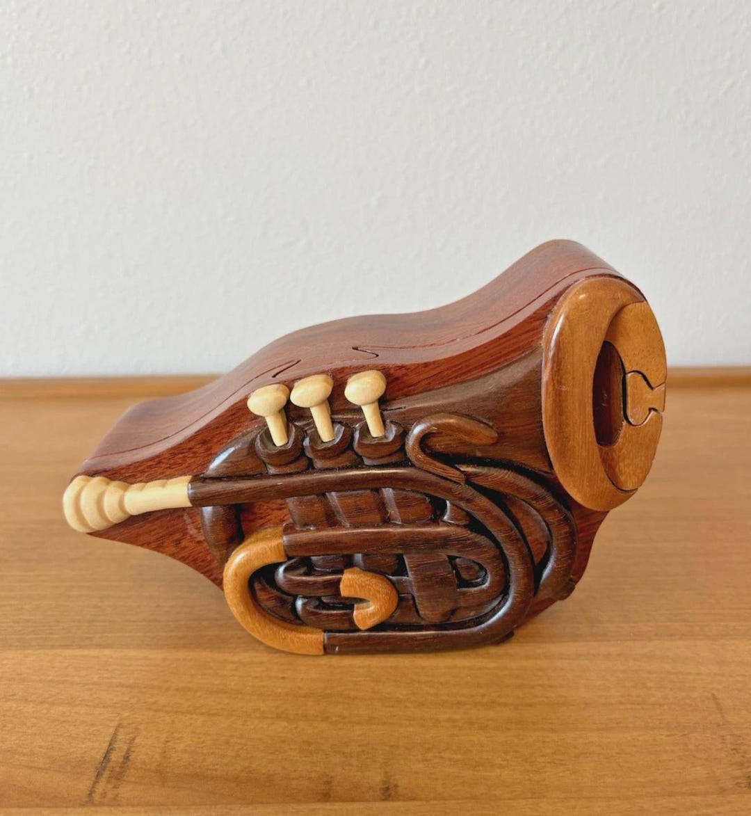 Vintage Wooden Trumpet Puzzle Trinket Jewelry Box - Etsy