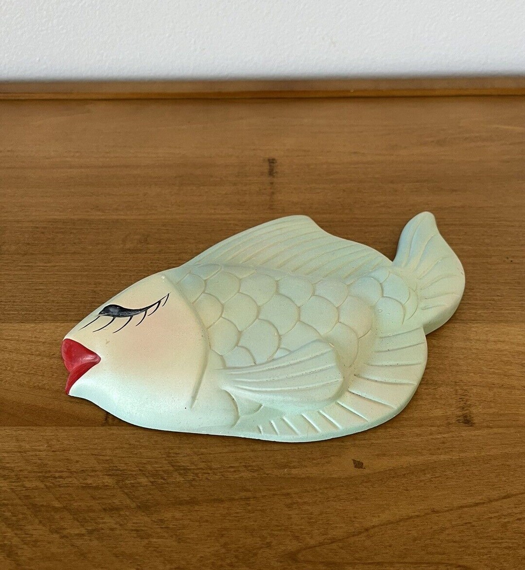 Vintage 60s Miller Studio Aqua Blue Mother Fish Novelty Chalk Ware Wall ...