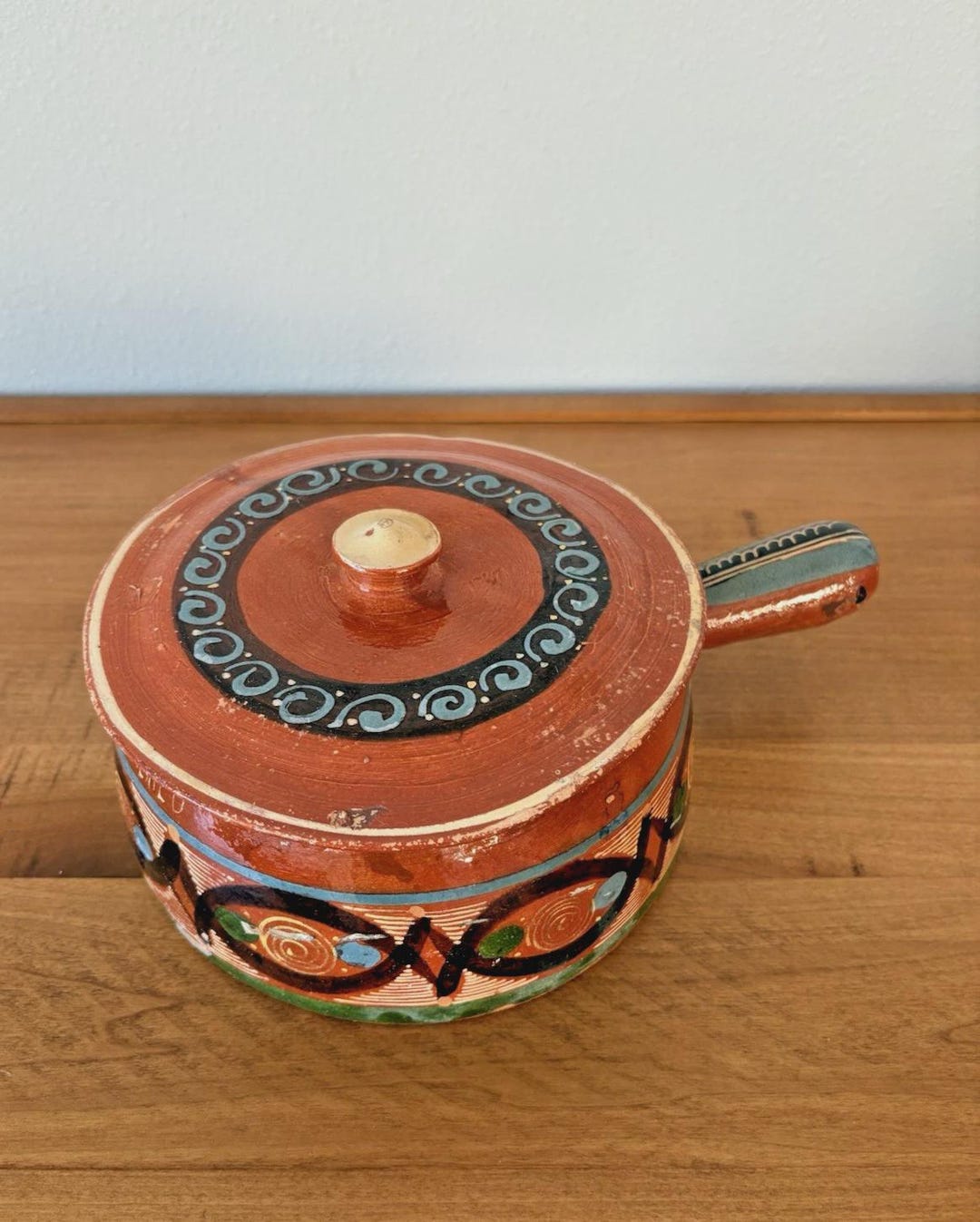 Vintage Hand Painted Mexican REDWARE Casserole Pot With Lid & Handle ...