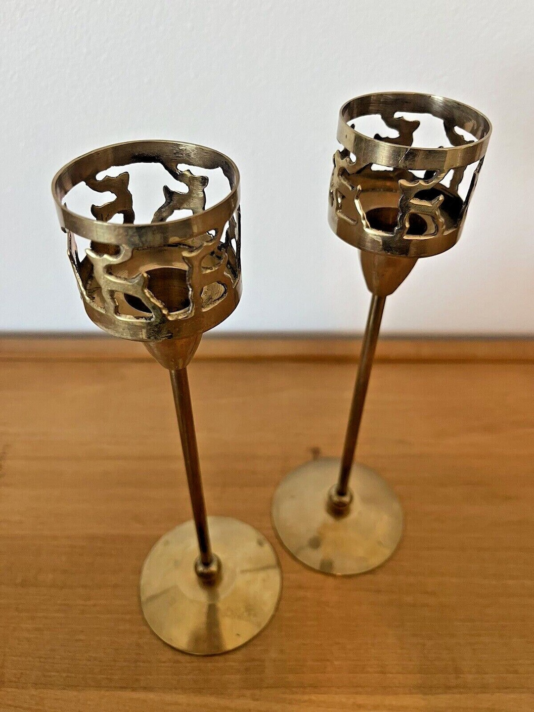 Pair of Brass Candlesticks, Made in India, Christmas Décor With Deer ...