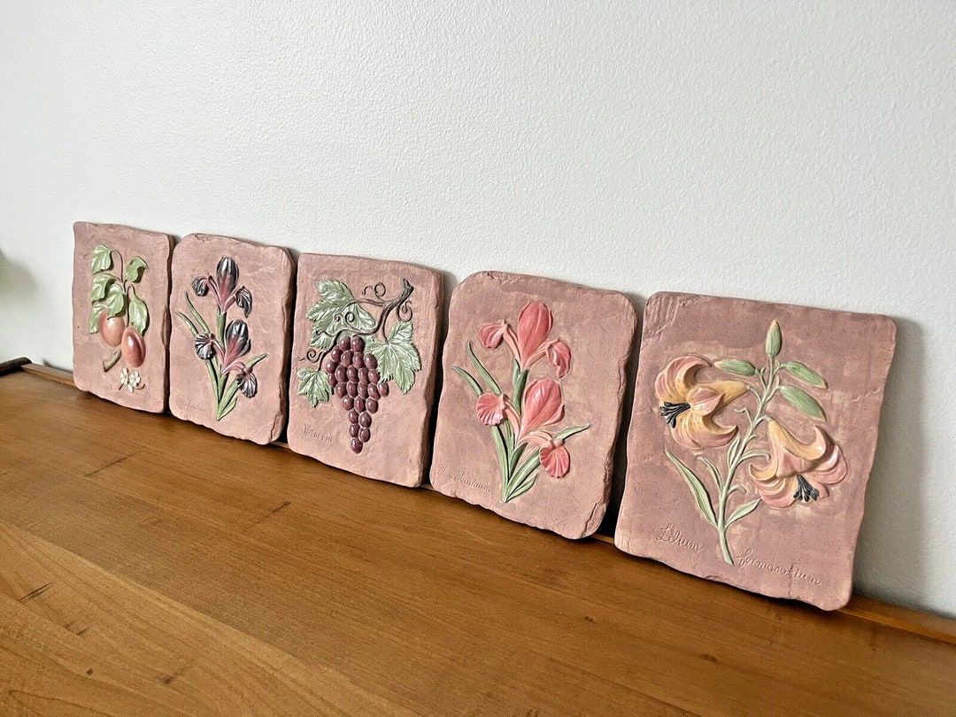 Beautiful Hand Painted Ceramic Wall Plaques - Raised Relief Set of Five ...