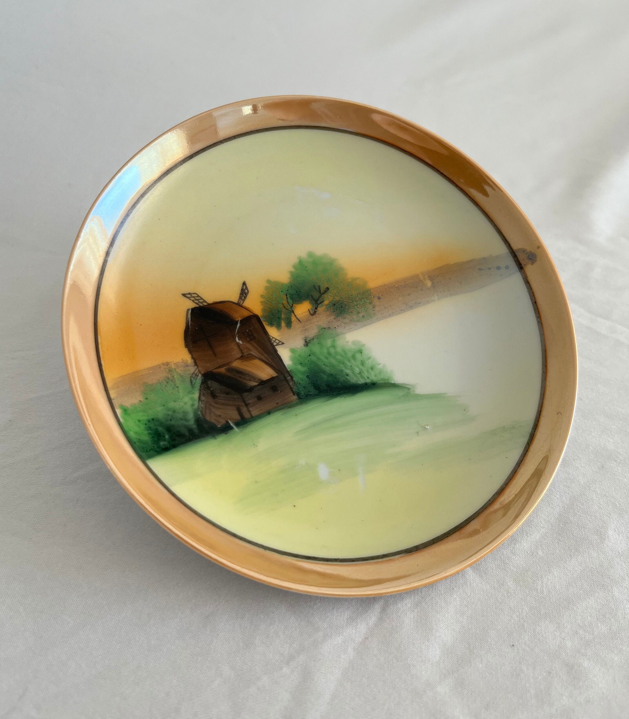 Vintage 1970s Hand Painted Japanese Serving Plate 6" Scenic Artistic ...