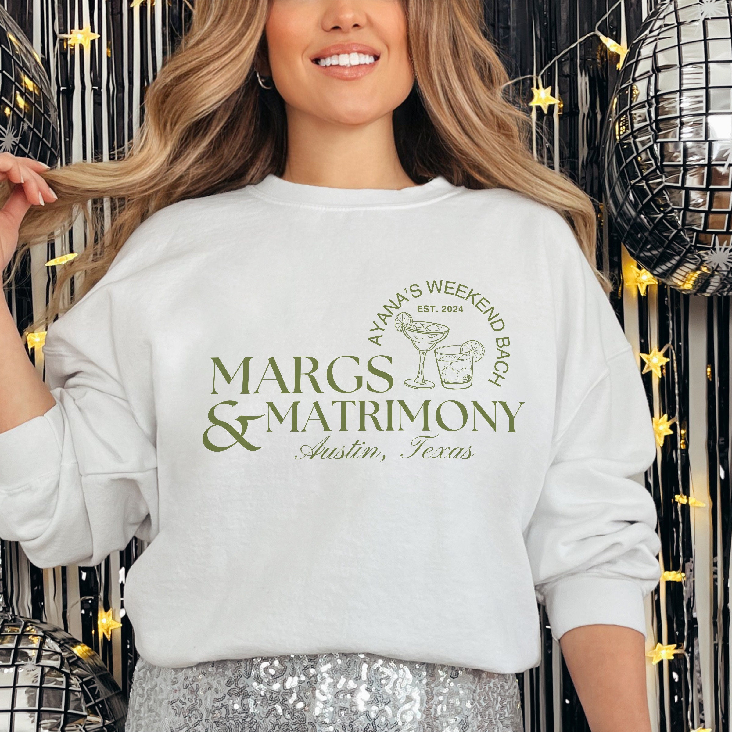 Margs and Matrimony Bachelorette Party Sweatshirt Custom Location ...