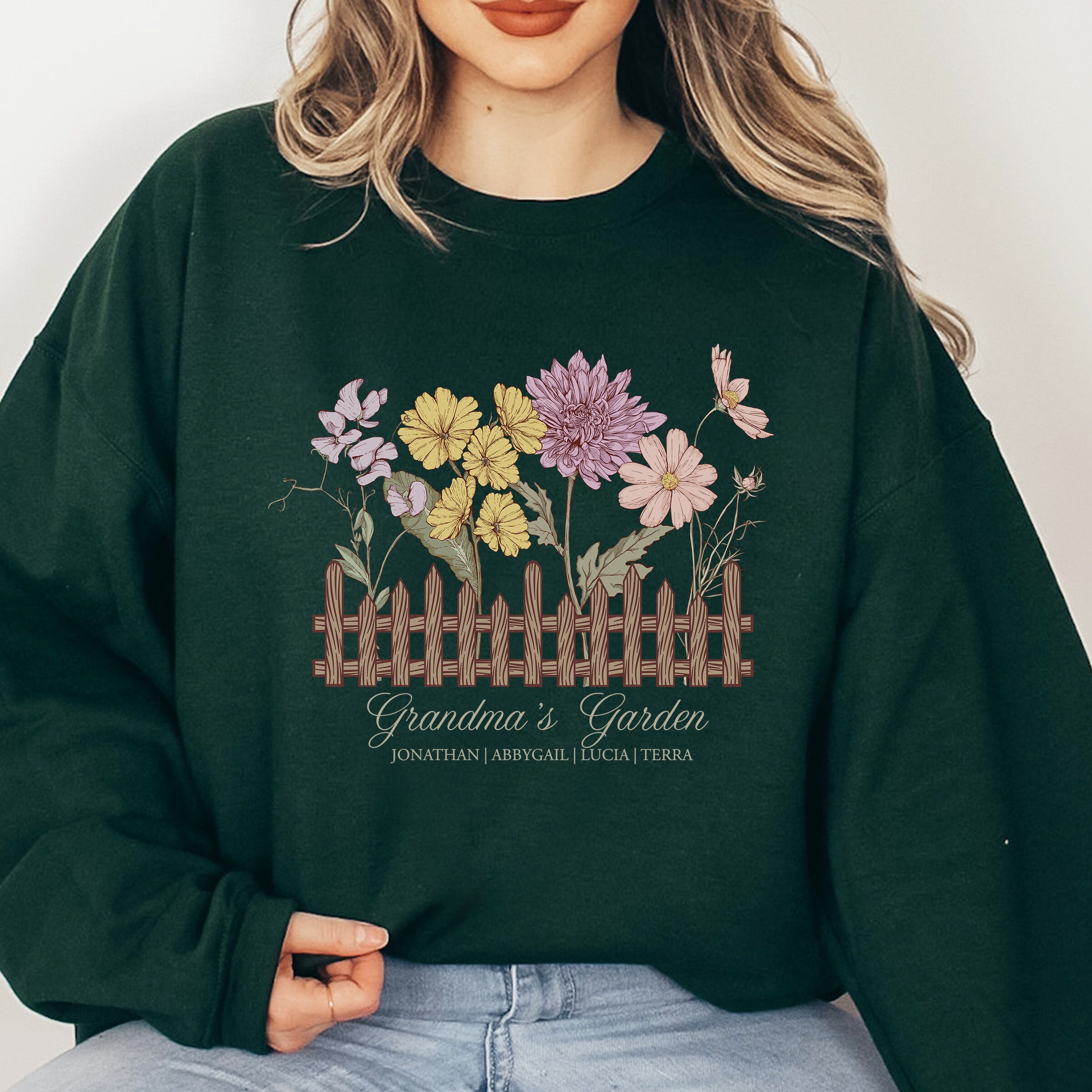 Custom Grandma's Garden Sweatshirt With Grandkids Names Personalized ...