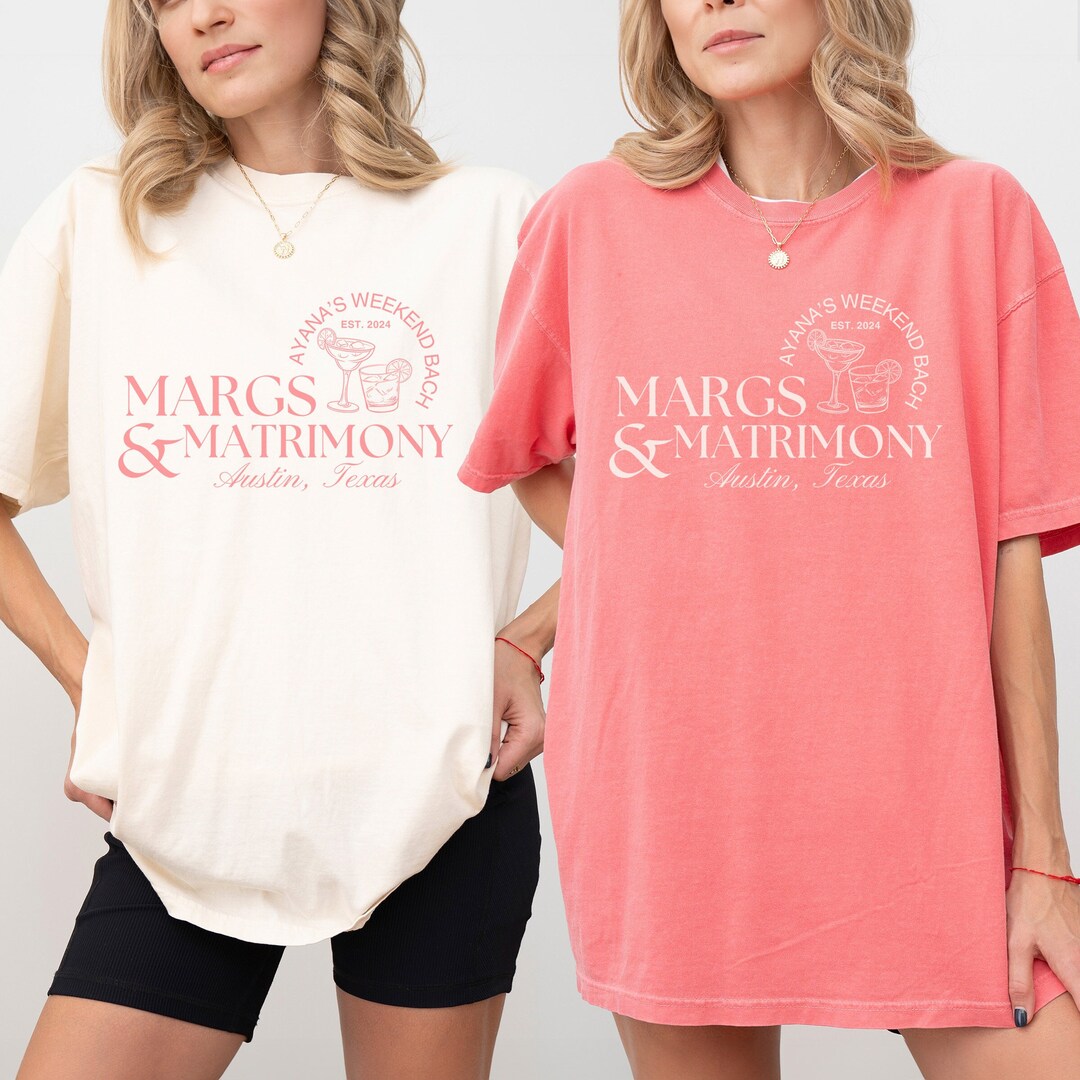 Margs and Matrimony Bachelorette Party Shirts Custom Location Bridal ...