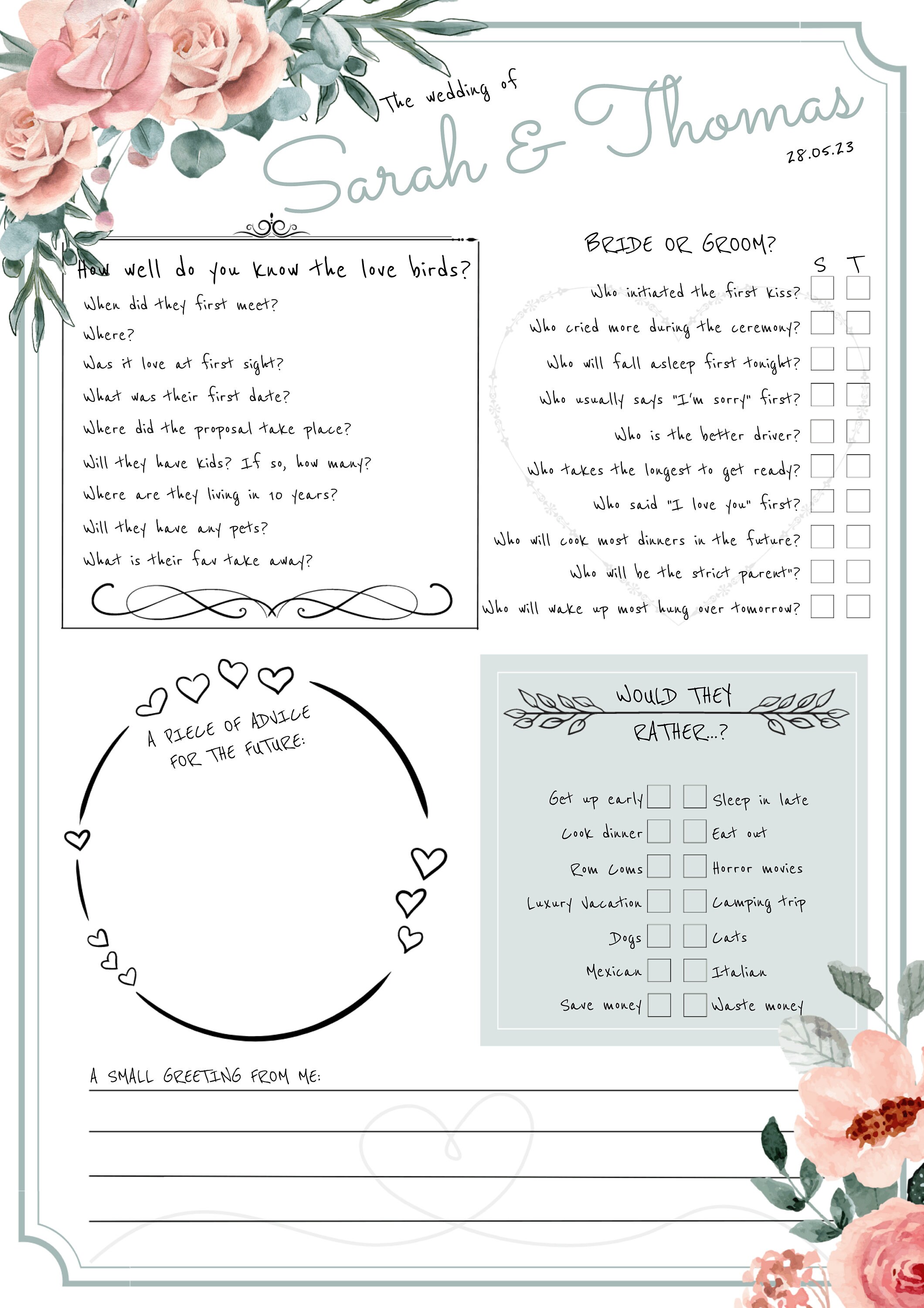 Editable Wedding Engagement Party Games Personalized Guessing Game ...