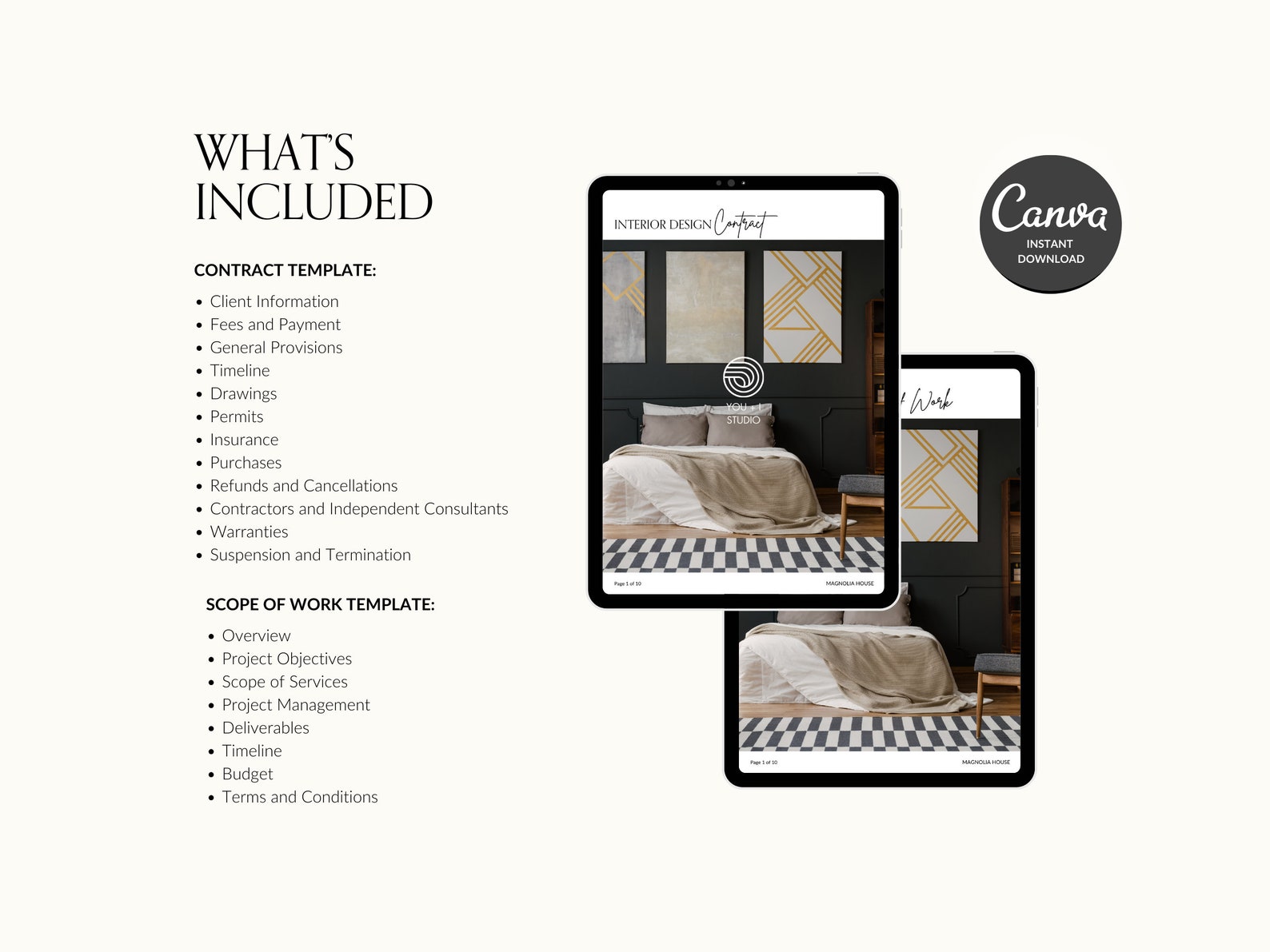 CANVA Interior Design Contract Template Interior Design 2-part Contract Contract and Scope of ...