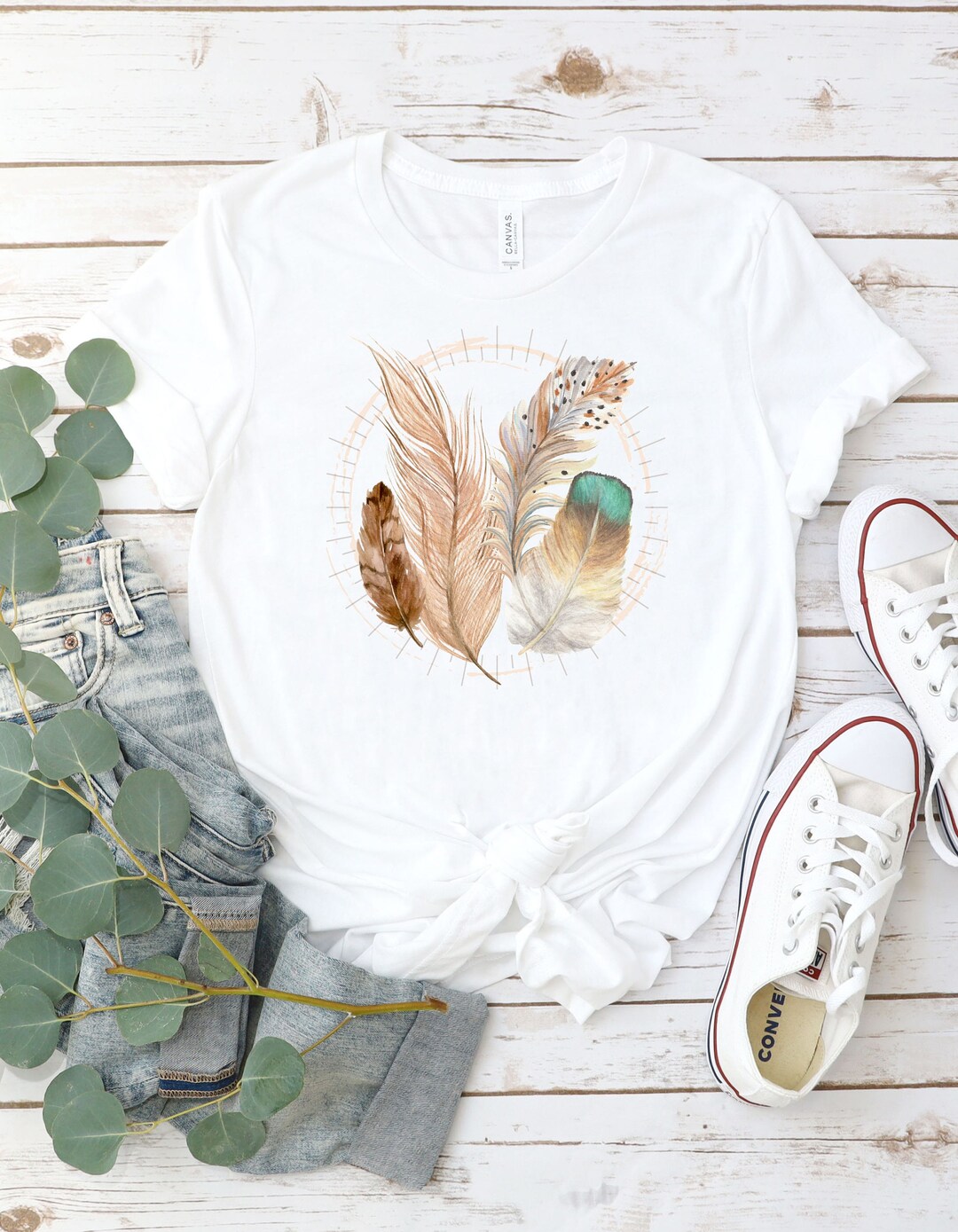 Women's Feather Shirt Boho Feather Tees Feather Shirt Gifts Women's ...