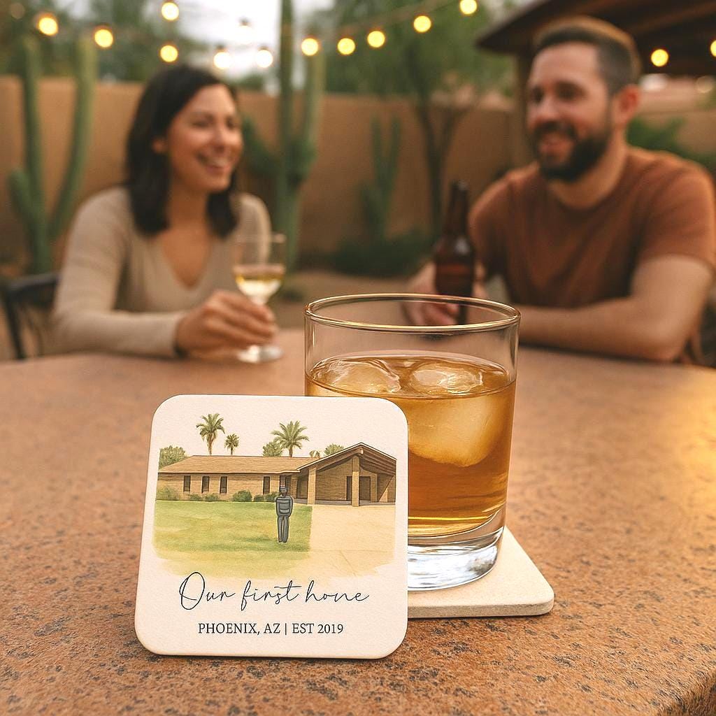 Custom Watercolor House Portrait Party Coasters (12), Move-in Gift ...