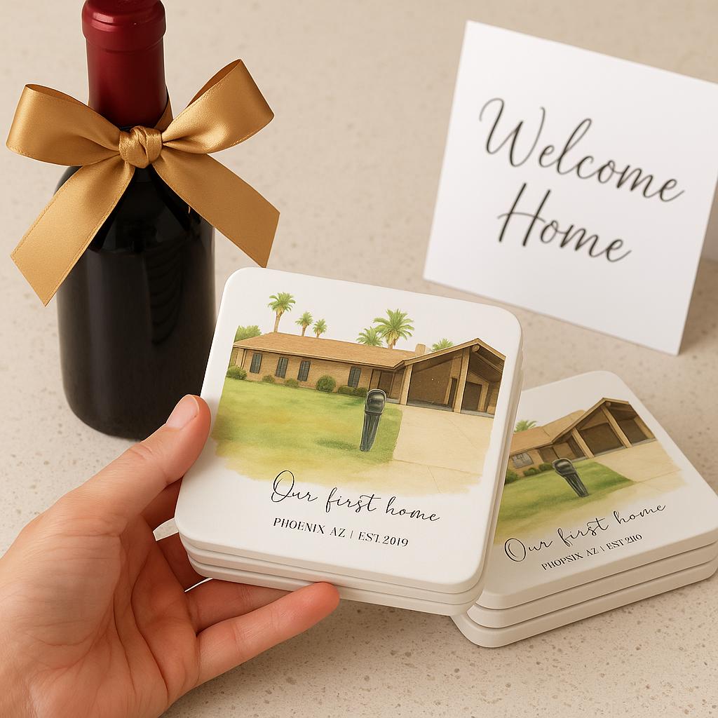 Custom Watercolor House Portrait Party Coasters (12), Move-in Gift ...