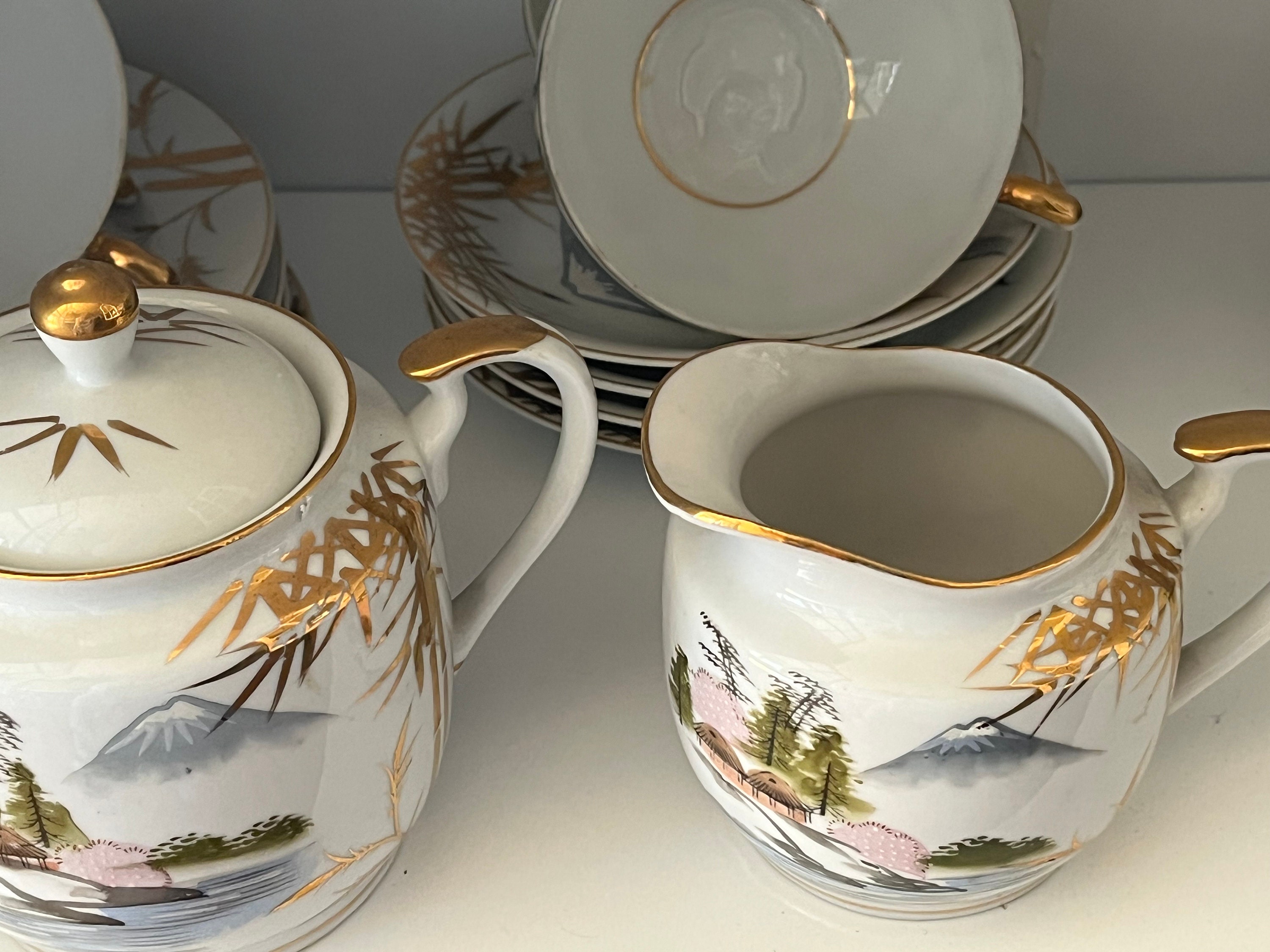 Vintage Kutani Tea Set With Geisha Lithograph. - Etsy