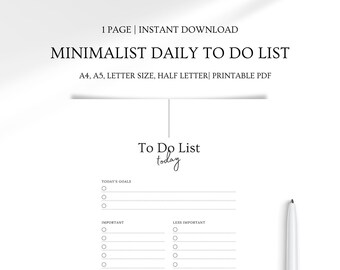 Printable Minimalist to Do List Letter Half Letter A4 - Etsy