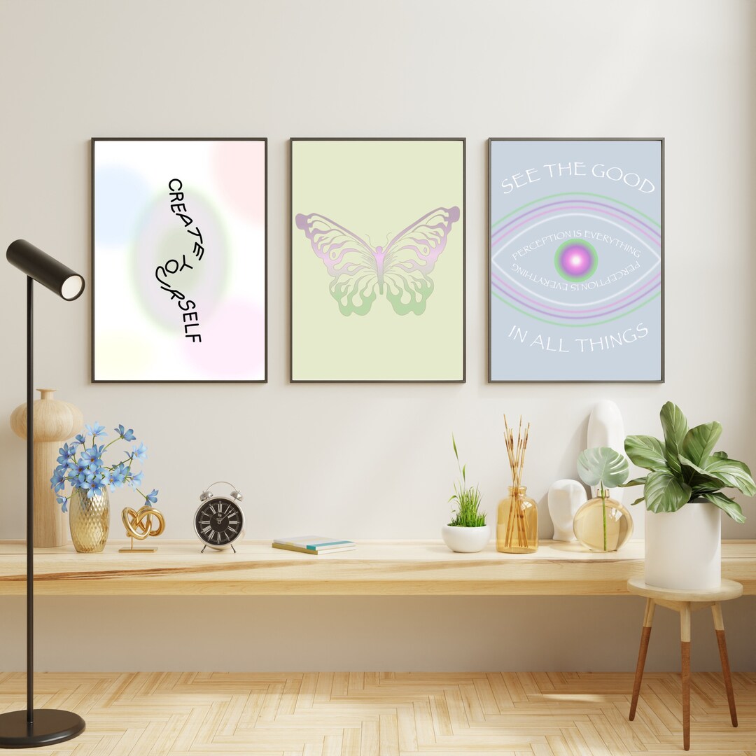 Pastel Wall Art Set of 3 Positivity Wall Decor Digital Download Retro ...