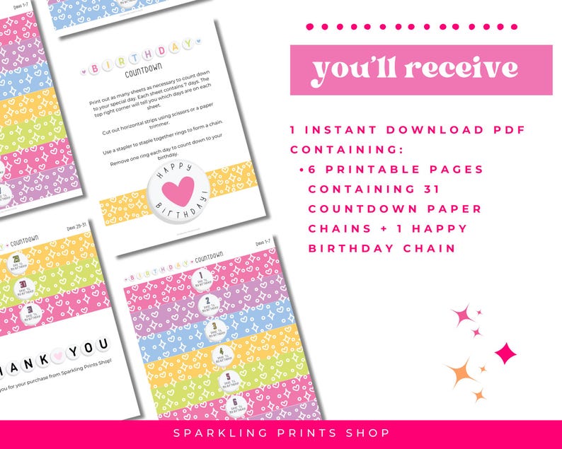 31-day Birthday Countdown Paper Chain Printable | Pastel Rainbow ...