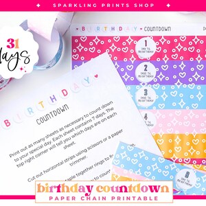 31-day Birthday Countdown Paper Chain Printable | Colorful DIY Party ...