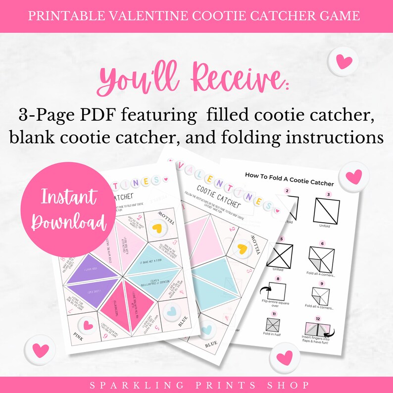 Printable Valentine Cootie Catcher Joke Teller Game Instant Download ...