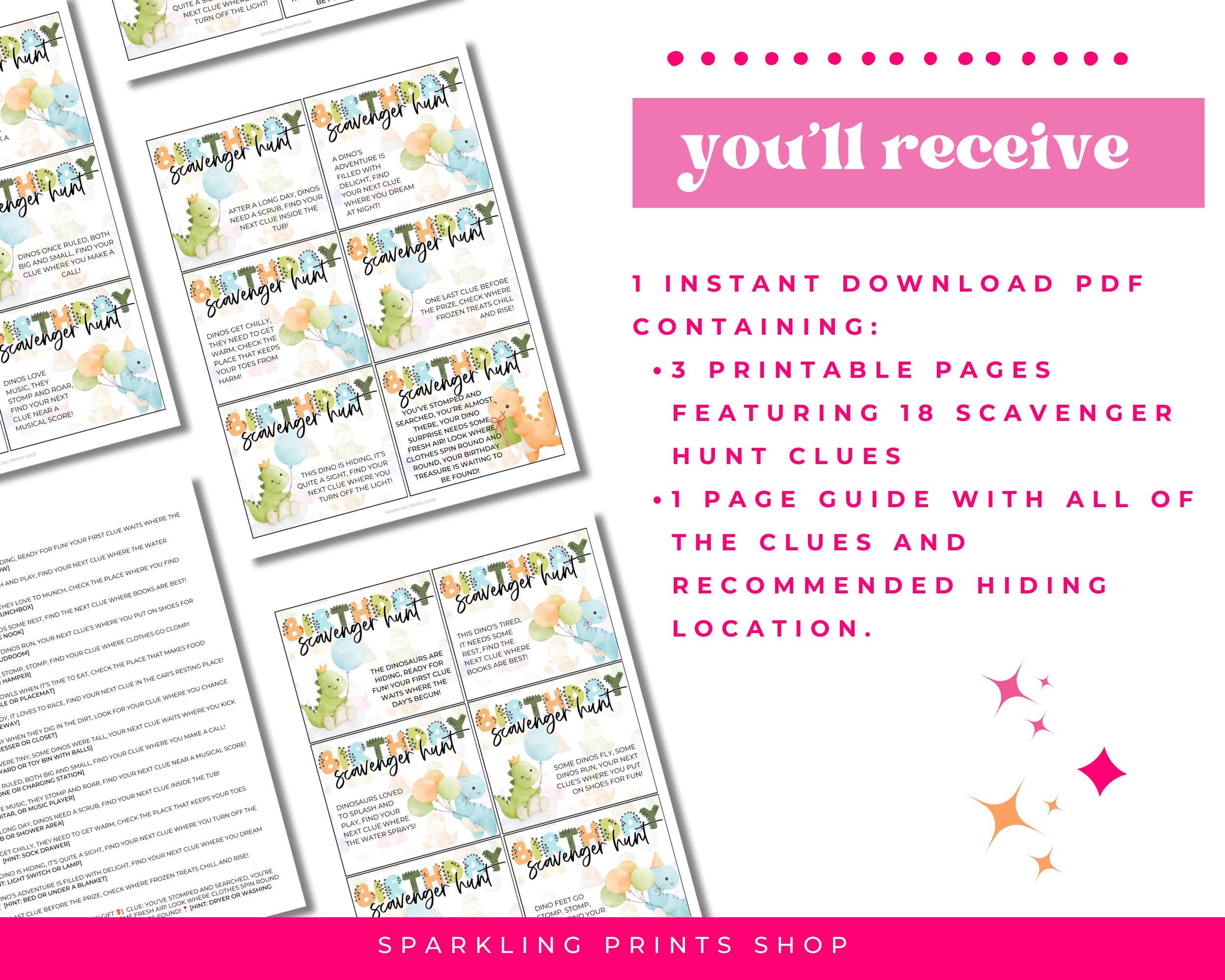 Dinosaur Scavenger Hunt Printable – 18 Clue Indoor Treasure Hunt for ...