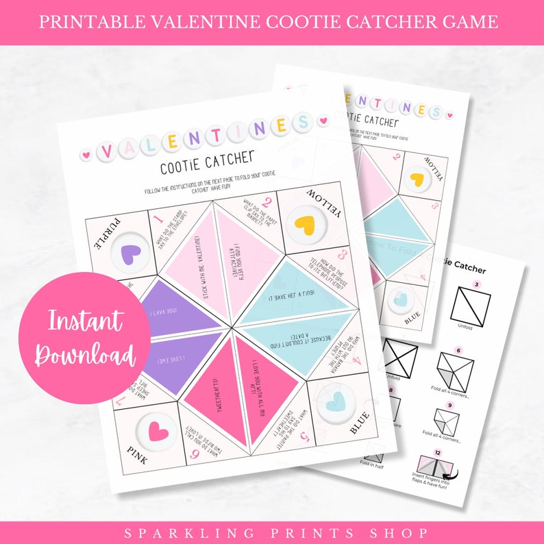 Printable Valentine Cootie Catcher Joke Teller Game Instant Download ...