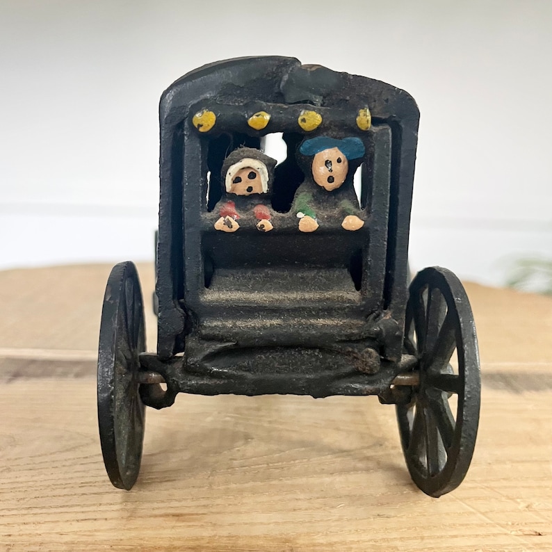 Vintage Cast Iron Miniature Amish Buggy and Horse, Realistic Replica, 2 ...