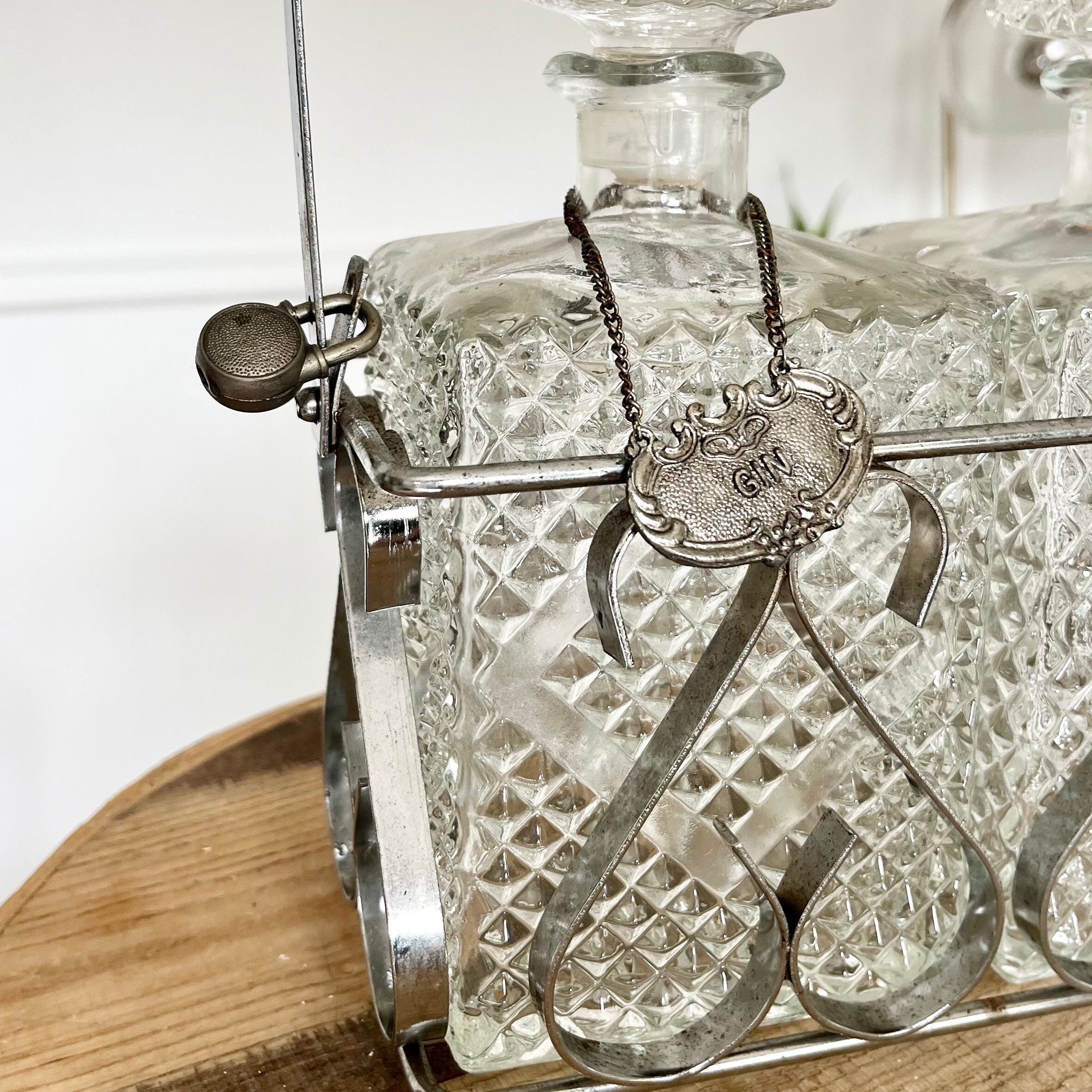 RARE Decanter Set With Caddy Crystal Like Mid Century Style Bar ...