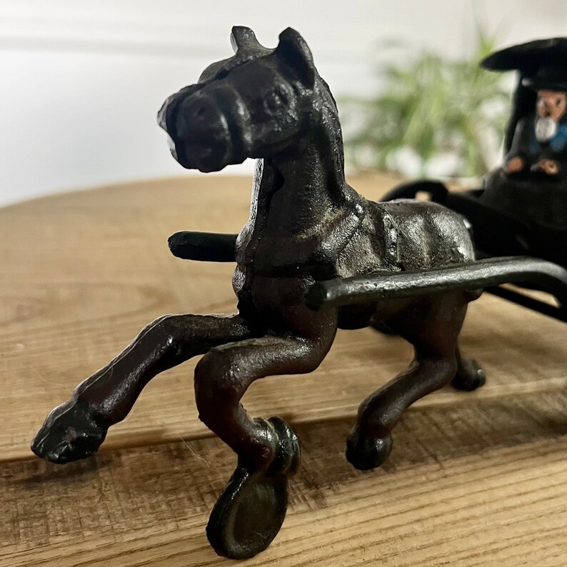 Vintage Cast Iron Miniature Amish Buggy and Horse, Realistic Replica, 2 ...