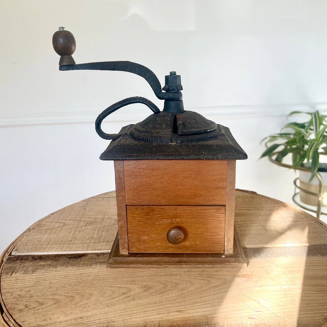 Antique Coffee Grinder Wood and Hand Crank Cast Iron Primitive - Etsy