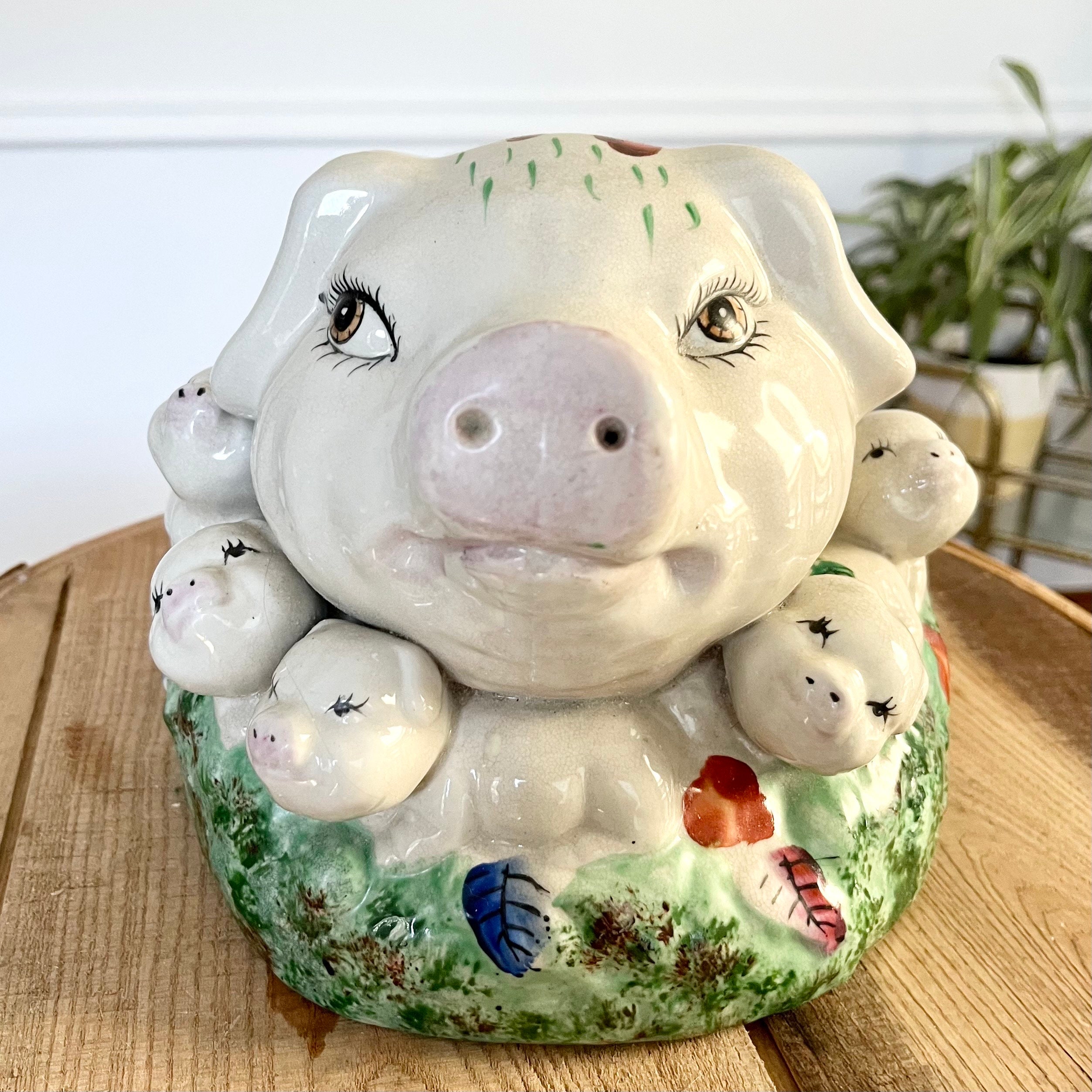 Vintage Italian Ceramic Pig Figurine With Piglets, Hand-painted MCM ...