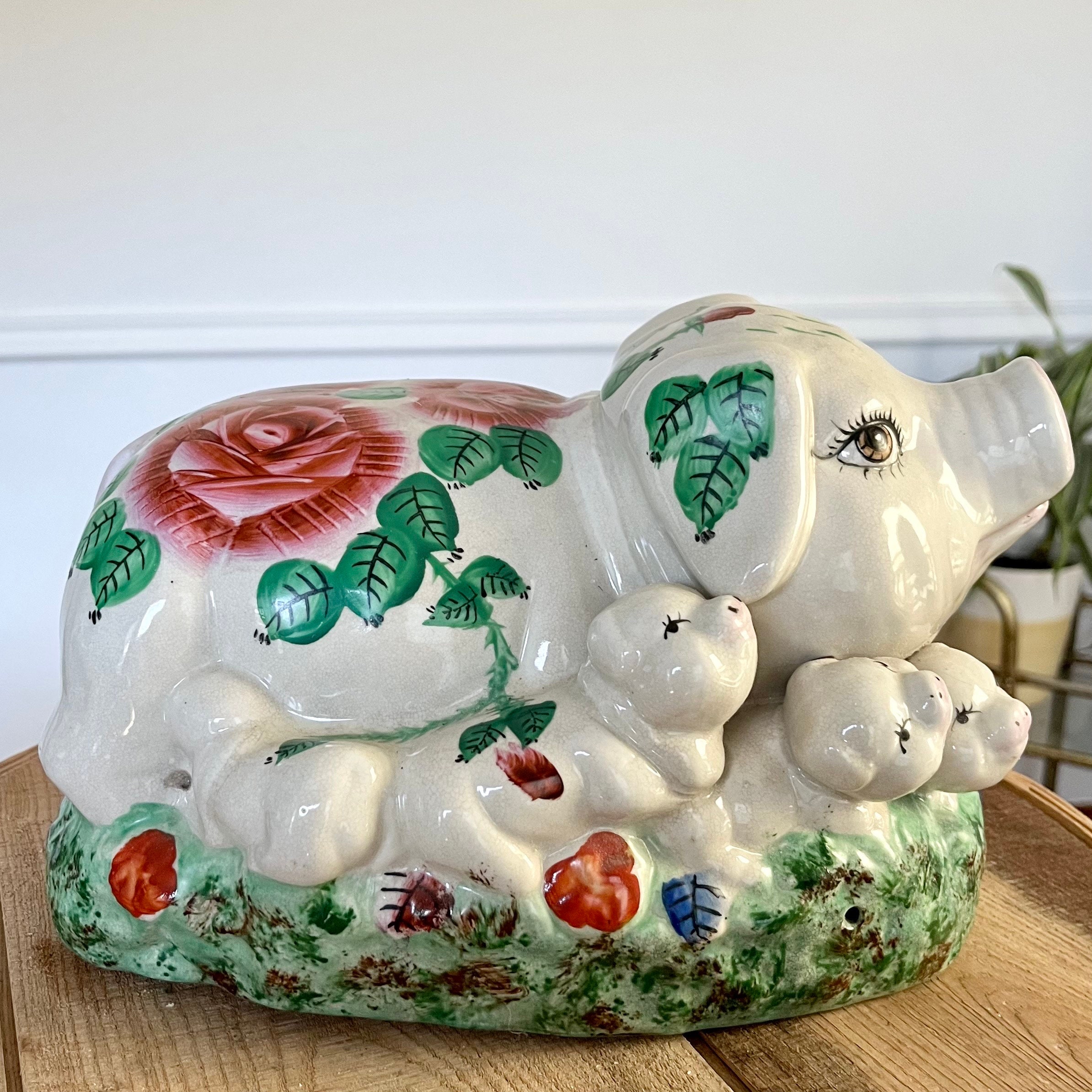 Vintage Italian Ceramic Pig Figurine With Piglets, Hand-painted MCM ...