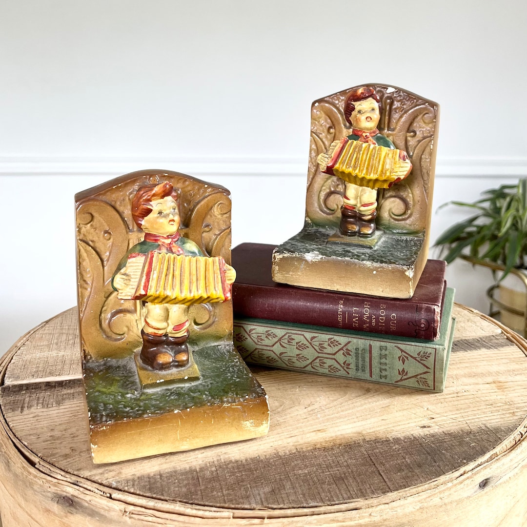 Antique Bookends, Chalkware, Hummel Style, Vintage, Old Bookends ...