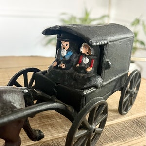 Vintage Cast Iron Miniature Amish Buggy and Horse, Realistic Replica, 2 ...