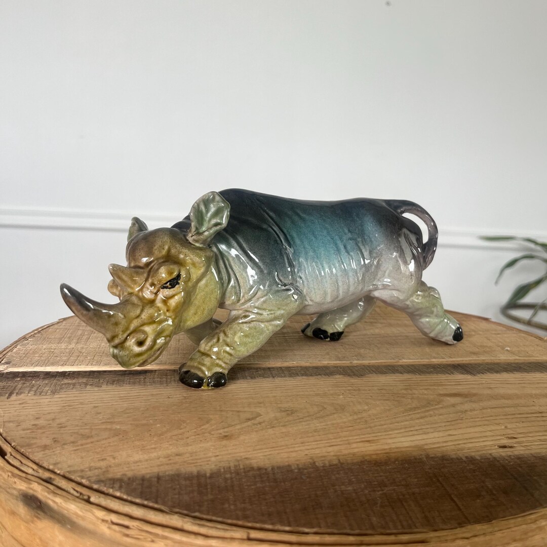 Vintage Ceramic Pottery Rhinoceros Figurine, Made in Italy, Rihno ...