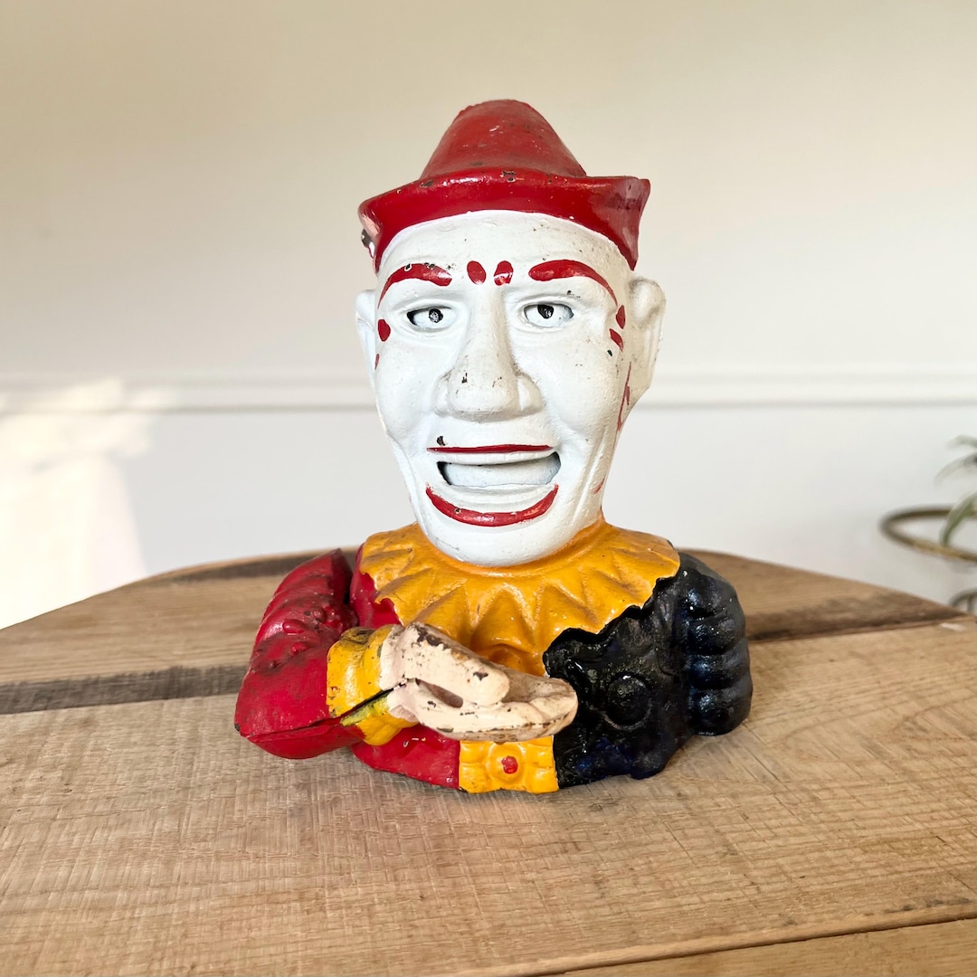 Vintage Clown Piggy Bank, Cast Iron Collectables Piggy Bank, Cast Iron ...