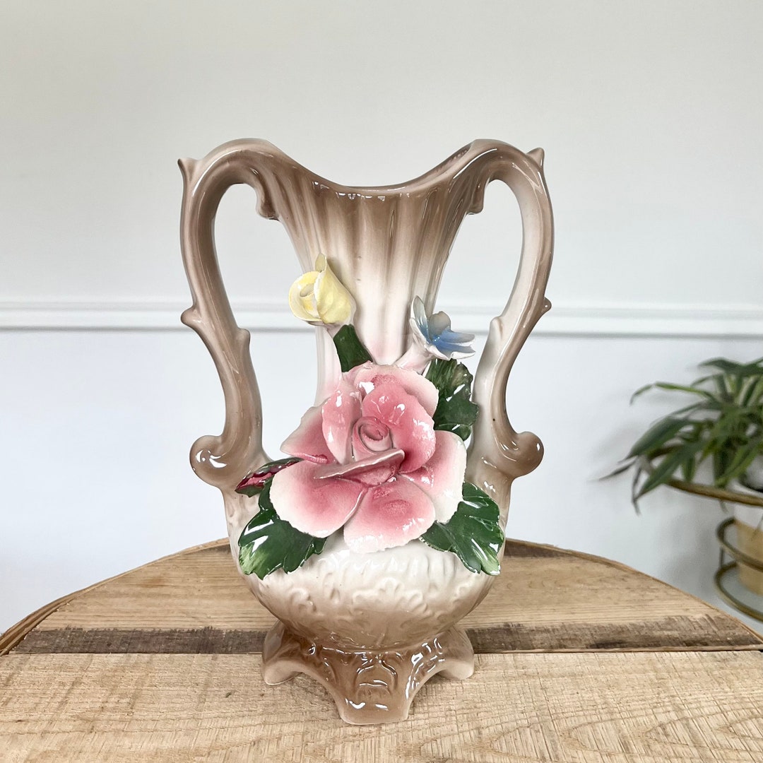 Large Vintage Floral Vase, Cottagecore Style, Country Cottage - Etsy