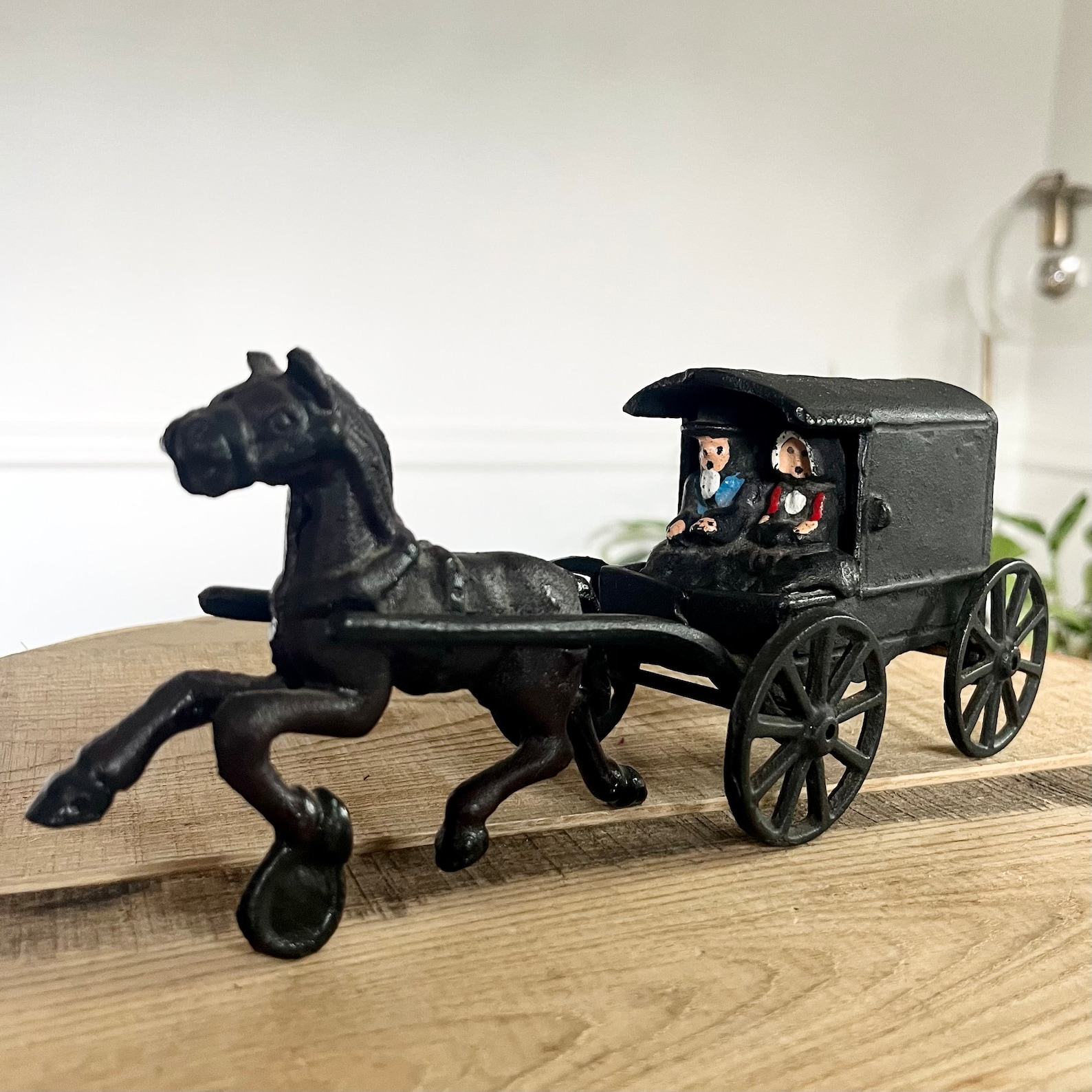 Vintage Cast Iron Miniature Amish Buggy and Horse, Realistic Replica, 2 ...