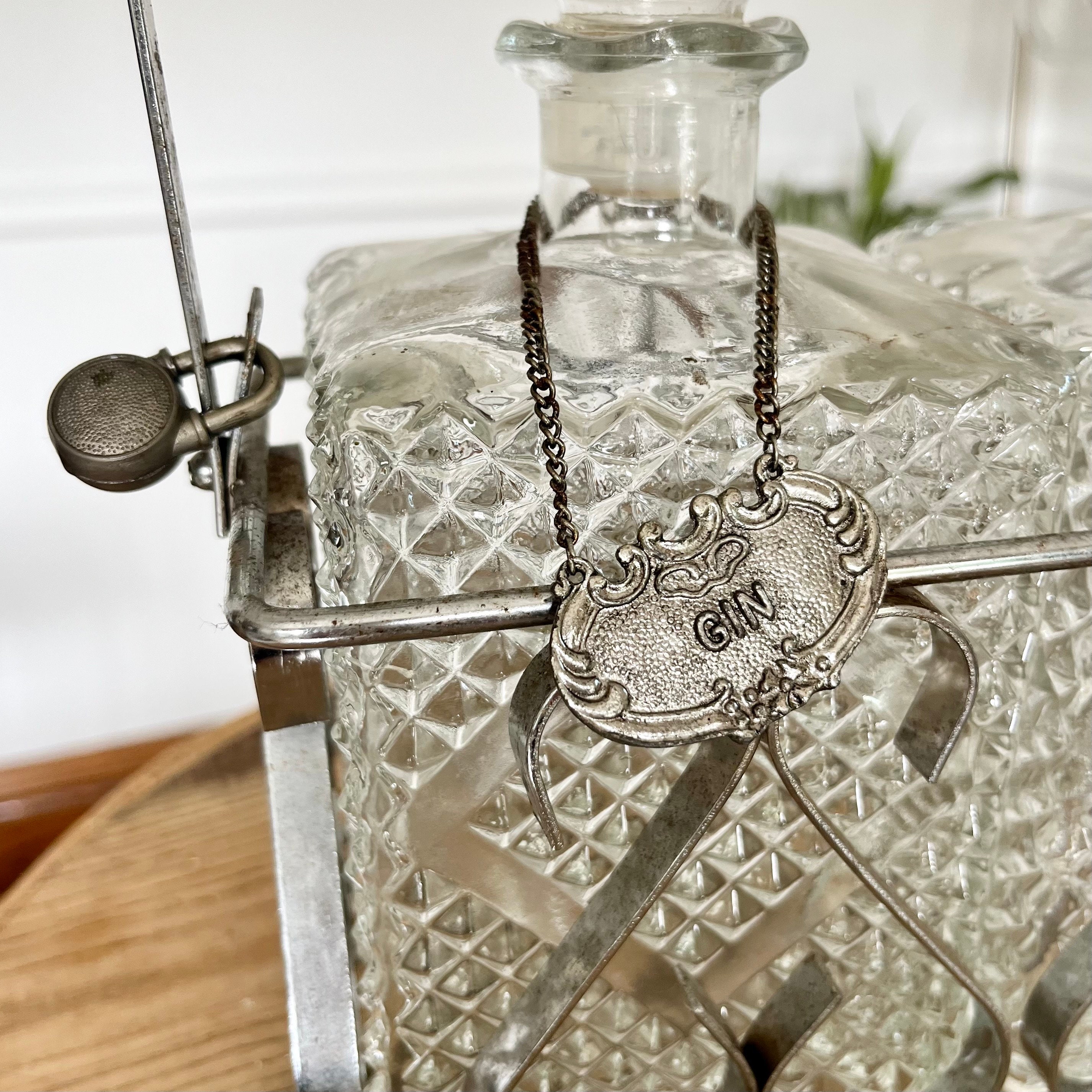 RARE Decanter Set With Caddy Crystal Like Mid Century Style Bar ...