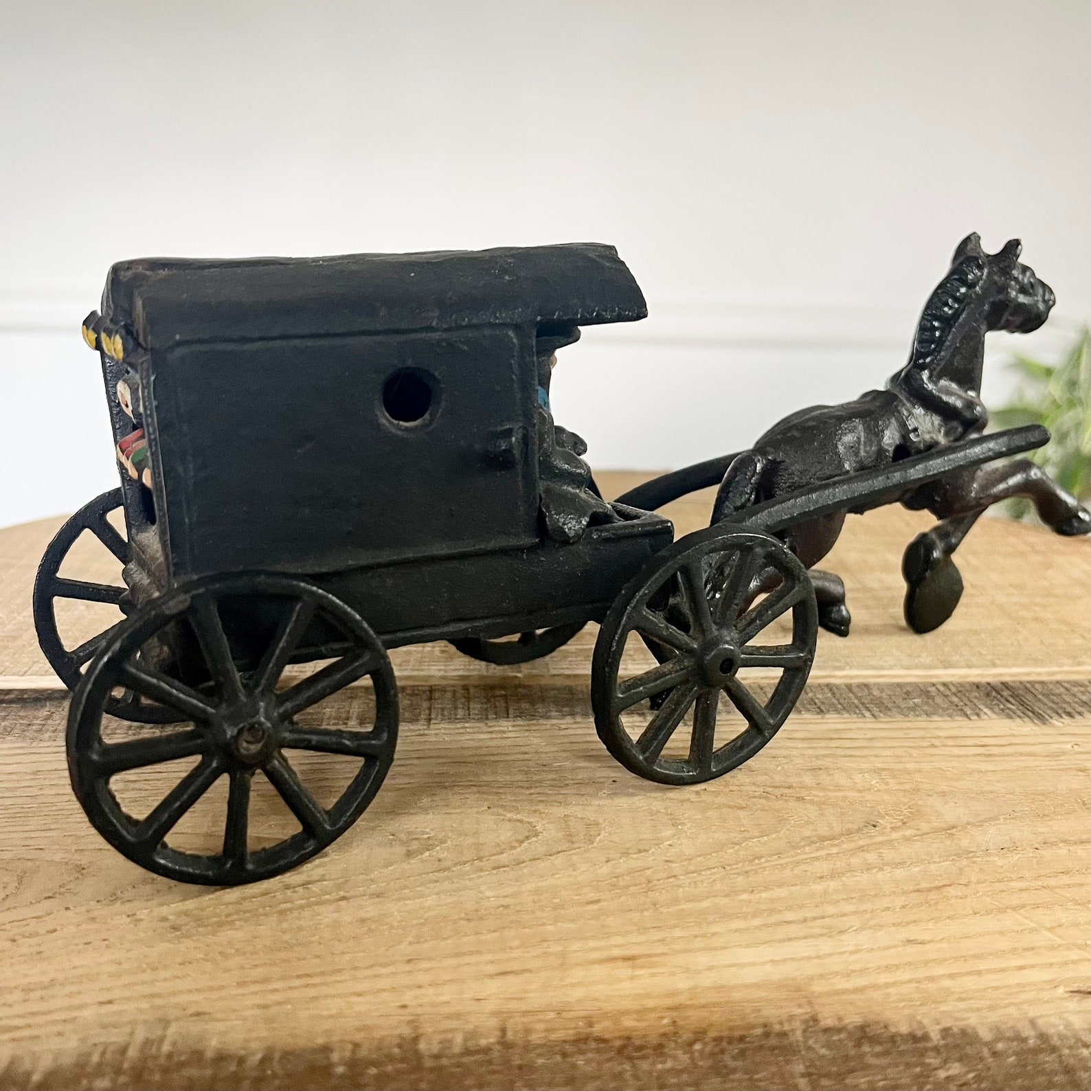 Vintage Cast Iron Miniature Amish Buggy and Horse, Realistic Replica, 2 ...