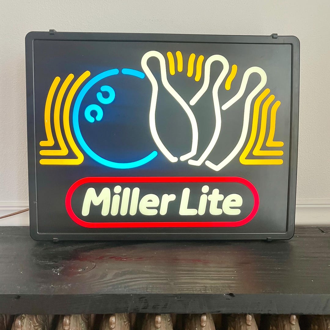 Vintage Miller Lite Neon Sign, Miller Lite Bowling Advertisement ...