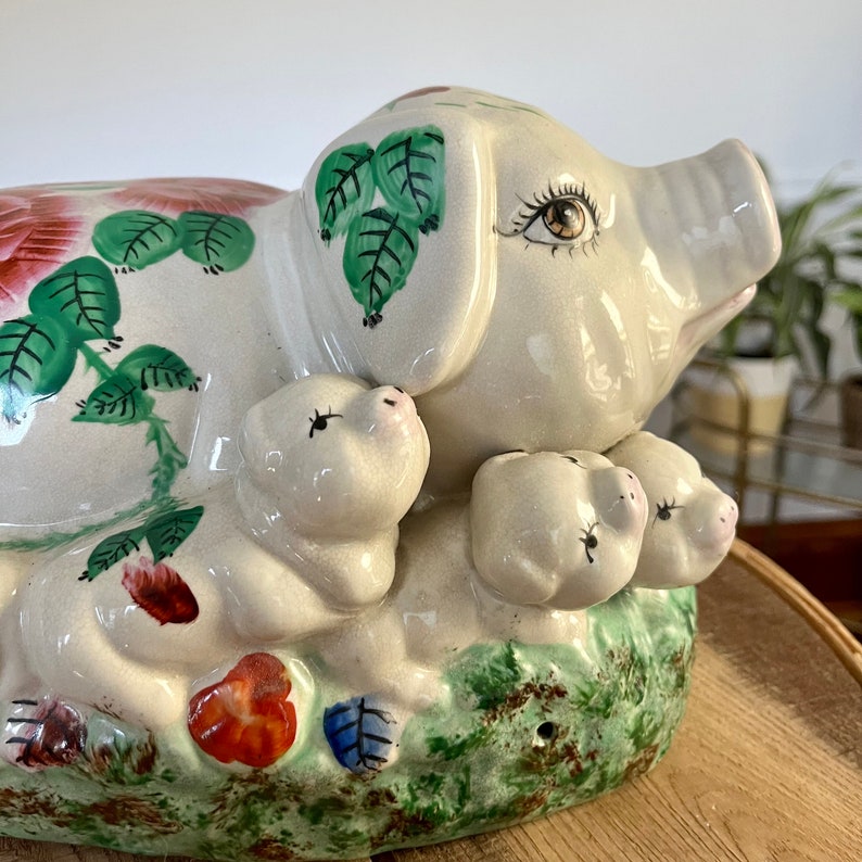 Vintage Italian Ceramic Pig Figurine With Piglets, Hand-painted MCM ...