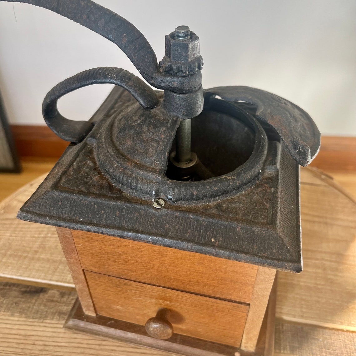 Antique Coffee Grinder Wood and Hand Crank Cast Iron Primitive - Etsy