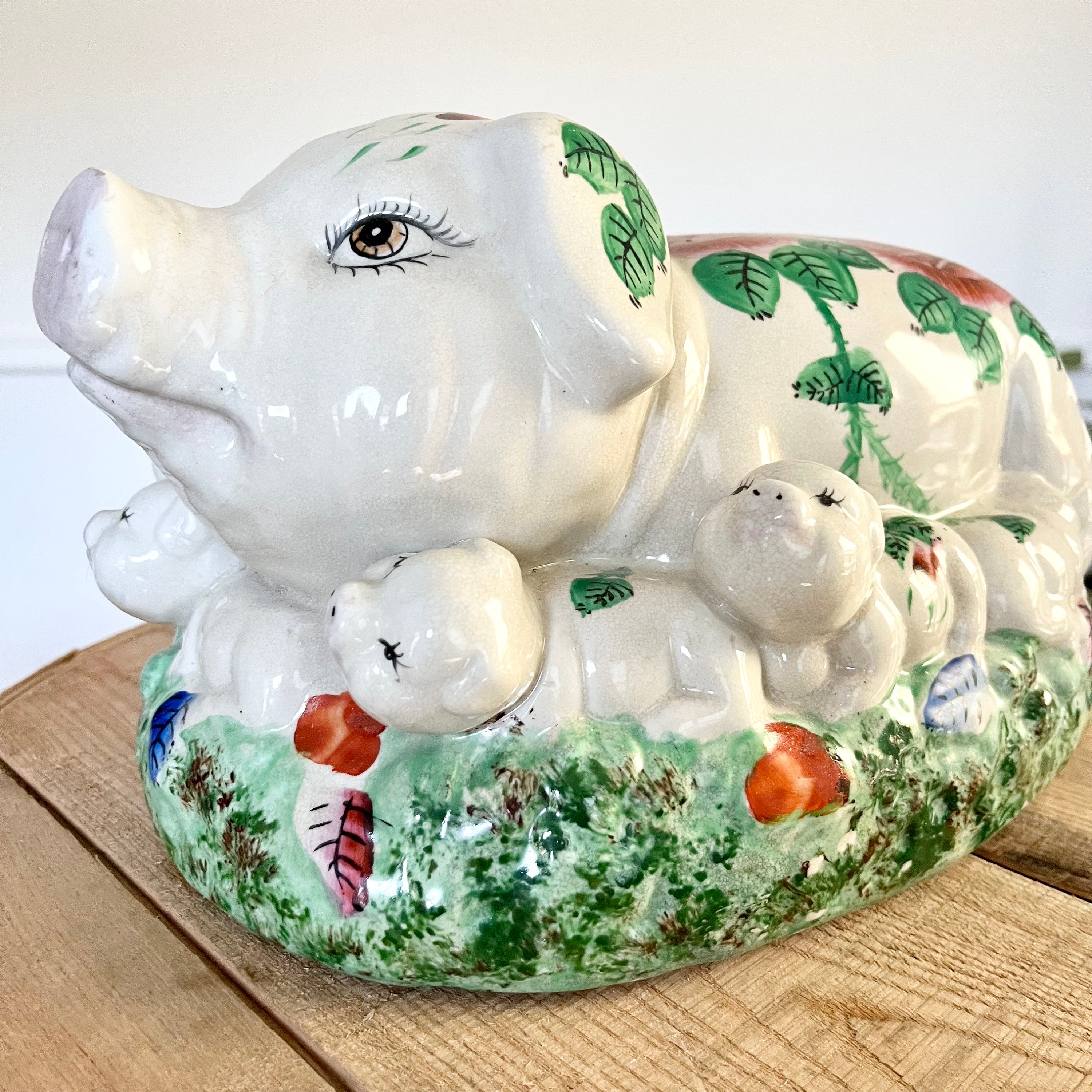 Vintage Italian Ceramic Pig Figurine With Piglets, Hand-painted MCM ...