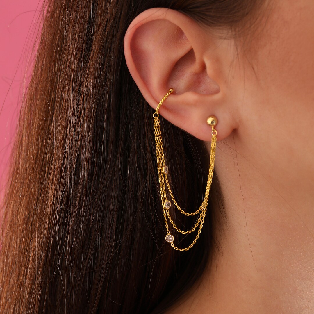 Ear Cuff Chain Earrings Minimalist Chain Studs Perfect Minimalist ...