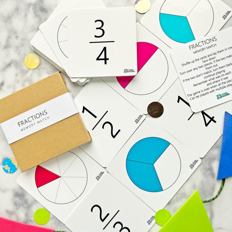 Set of 5 Fractions Memory Game Eco-friendly Favor, Party Bag Filler ...