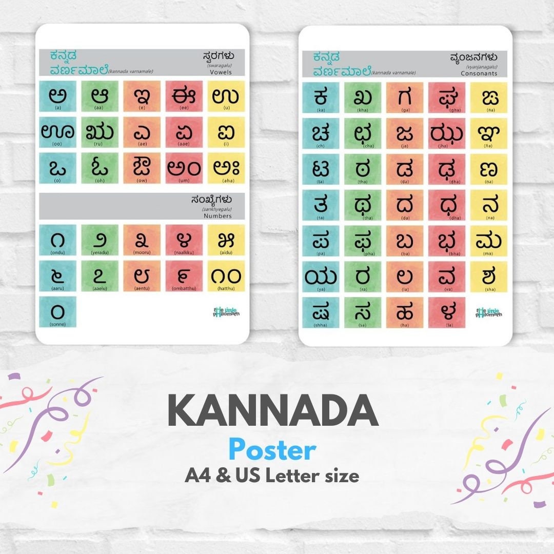 Kannada Chart - Poster, Printable, A4 and Letter Sized, Print at Home ...