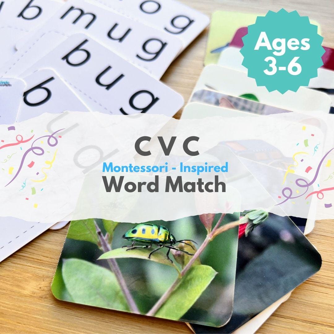 CVC Word Match Game - Montessori-inspired, Real Images, Kindergarten ...