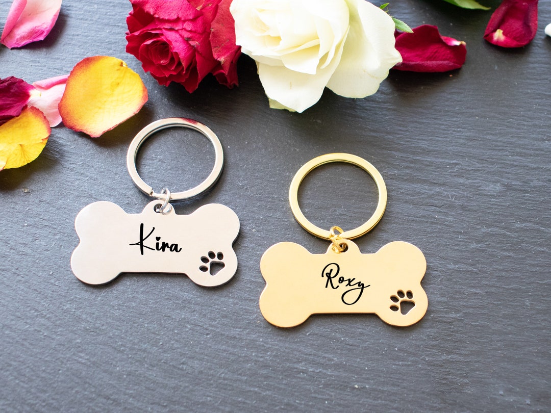 Engraved Pet Tag - Happy Pup's Stainless Steel Bone, Custom ID ...