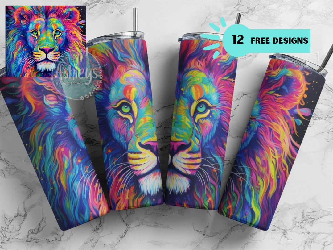 Alcohol Ink Lion 20oz Skinny Tumbler Sublimation Design Digital ...