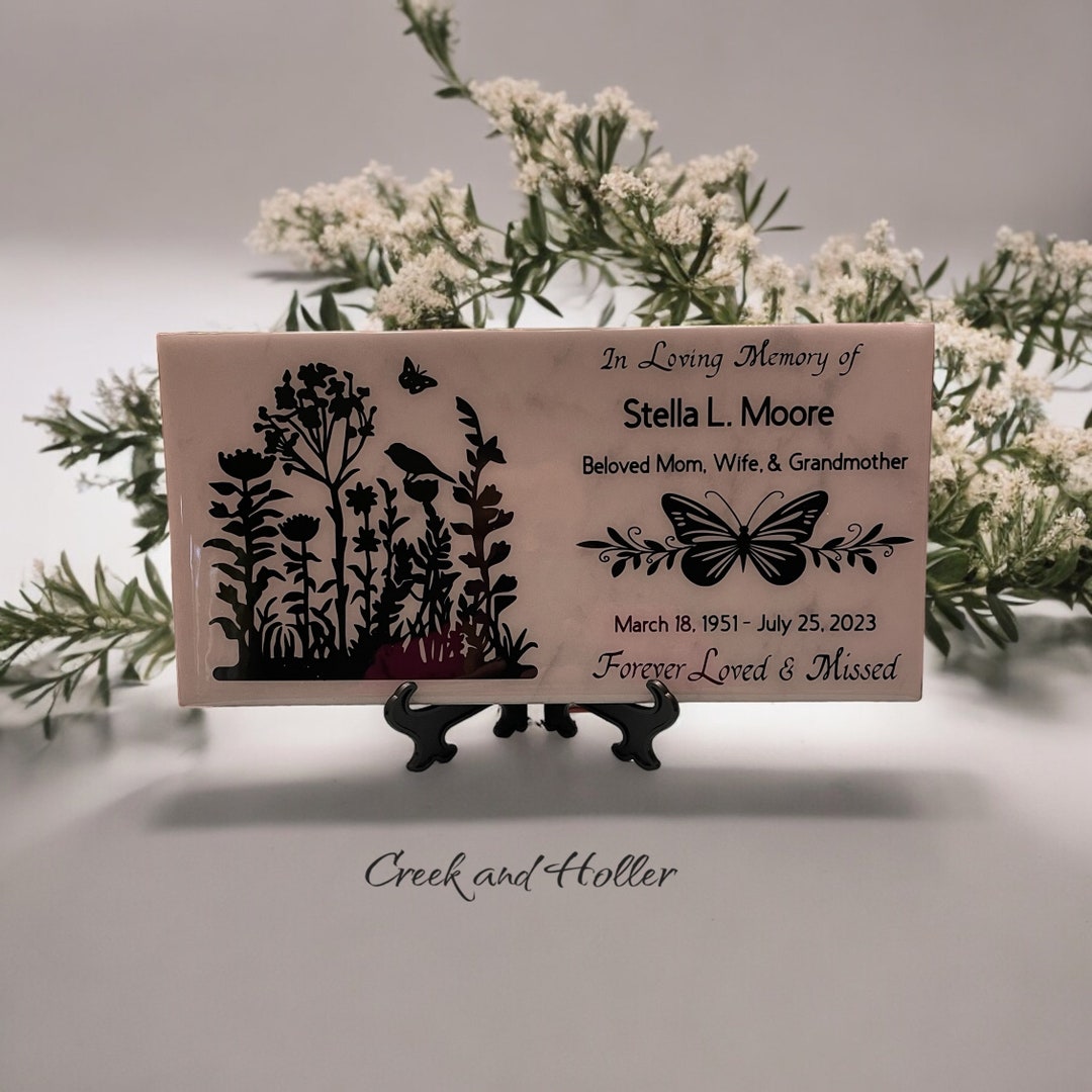 Personalized Memorial Butterfly Tile, Butterfly, Birds, Flowers ...